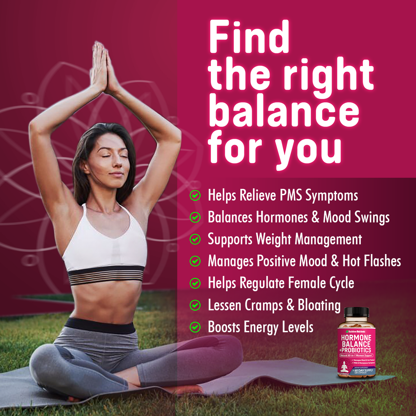 Hormone Balance + Probiotics Supplement for Women - Rainbow Nutrients