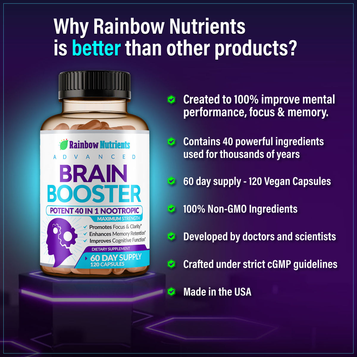 40 in 1 Brain Booster Supplement - Rainbow Nutrients
